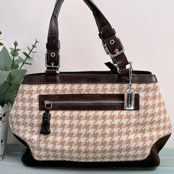 Coach | Bags | Coach Houndstooth Wool Leather Suede Satchel | Poshmark